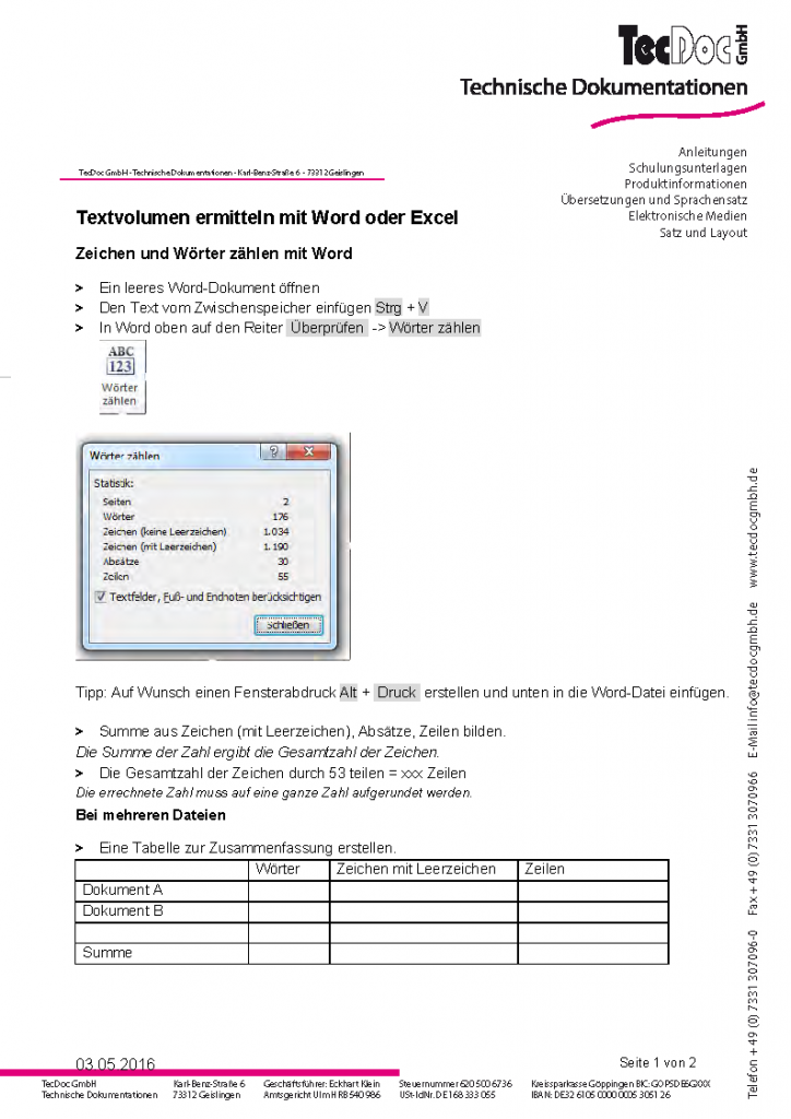 Nützliches für Sie - TecDoc GmbH Technische Dokumentationen TecDoc GmbH Technische Dokumentationen